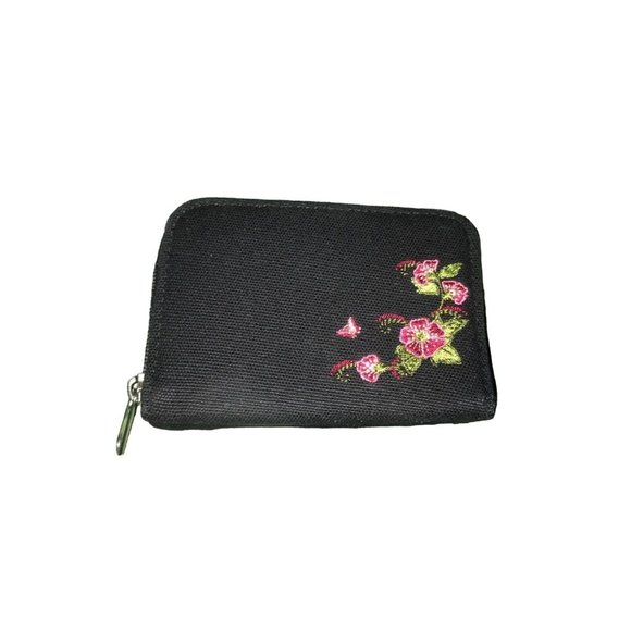 Bags | Y2k Black Wallet With Floral Embroidery | Poshmark